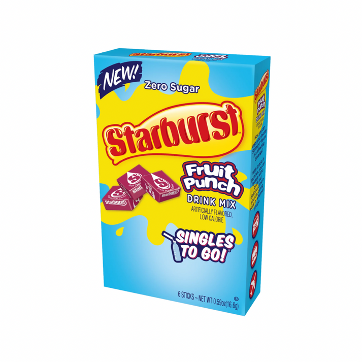 Starburst Singles To Go Zero Sugar Drink Mix, Fruit punch, 6 CT Per Box ...